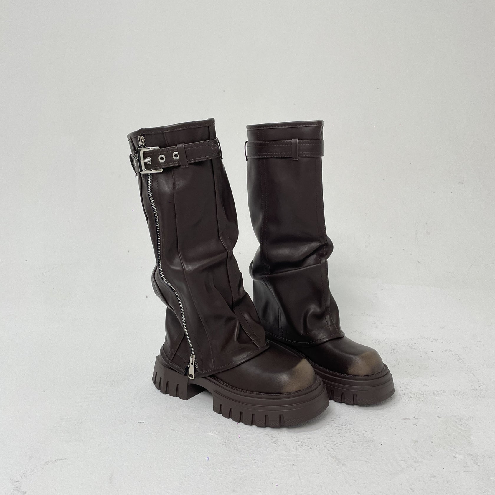 Platform Fold Over Chunky Mid-Calf Vegan Leather Boots – Asyllum
