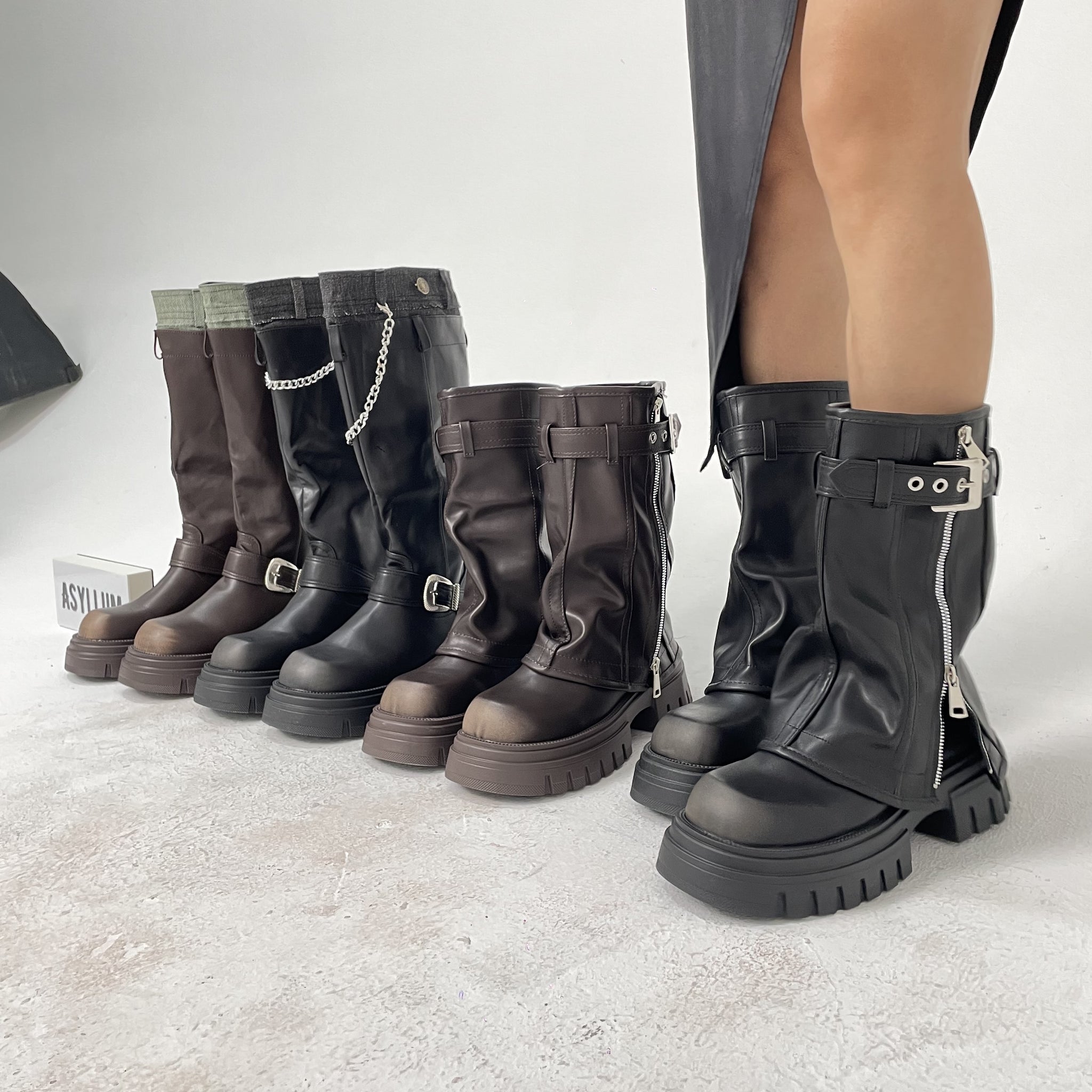 Platform Fold Over Chunky Mid-Calf Vegan Leather Boots – Asyllum