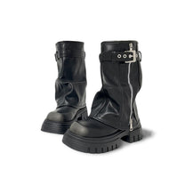 Platform Fold Over Chunky Mid-Calf Vegan Leather Boots – Asyllum