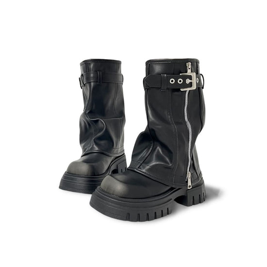 Platform Fold Over Chunky Mid-Calf Vegan Leather Boots – Asyllum